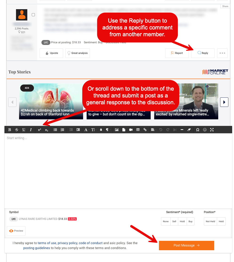 Create a new post or reply to a post on a forum – HotCopper